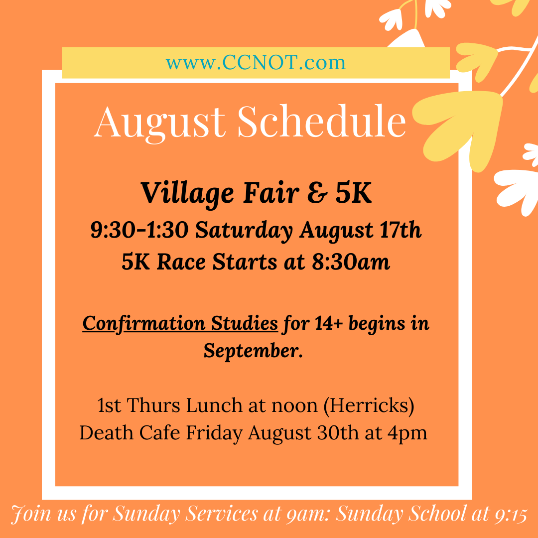 August at a Glance – Community Church of North Orange & Tully